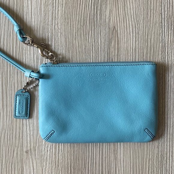 Coach | Bags | Authentic Baby Blue Coach Mini Wristlet | Poshmark
